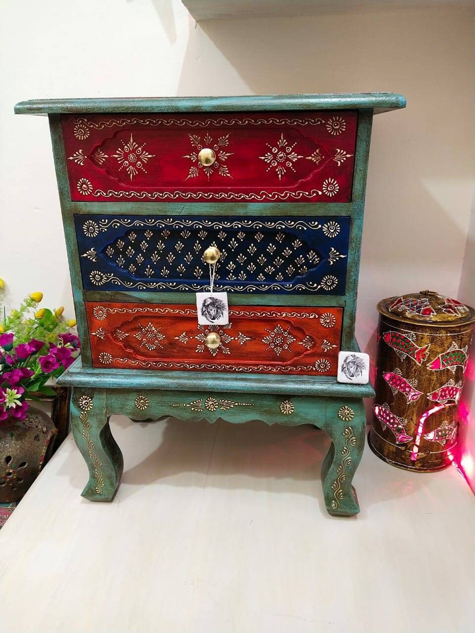 Indian Side Table Wooden Chest of Drawers Treasure Chest - Etsy