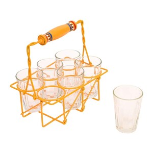Indian Kitchen Glass Set With Metal Stand, Chai Glass Stand, Chai Tea ...