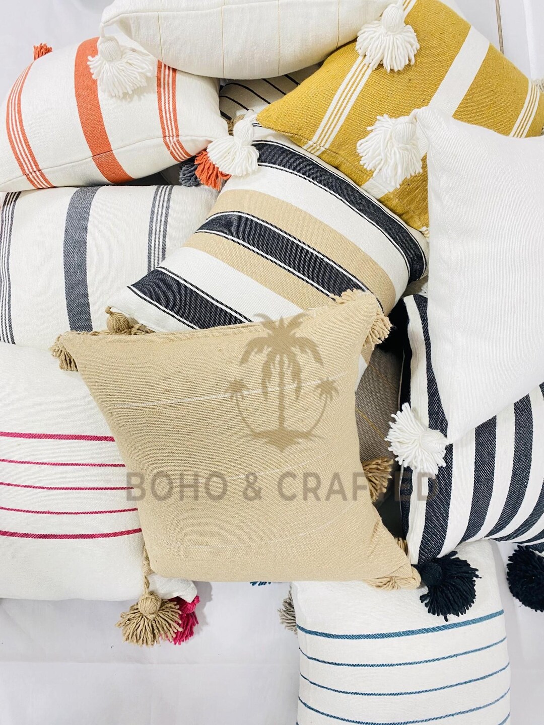 Handcrafted Moroccan Pom Poms Pillows Cover, Timeless Elegance Home ...