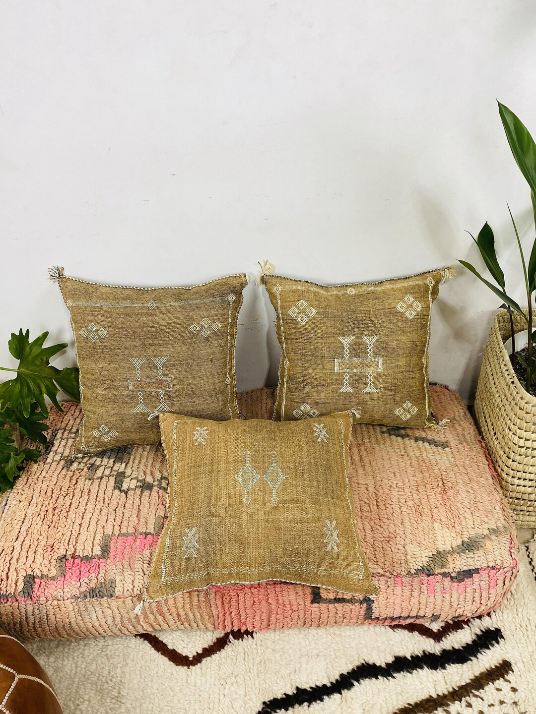 Brown Cactus Silk Pillow Cover 20"x20"throw Pillows, Shades of Brown ...