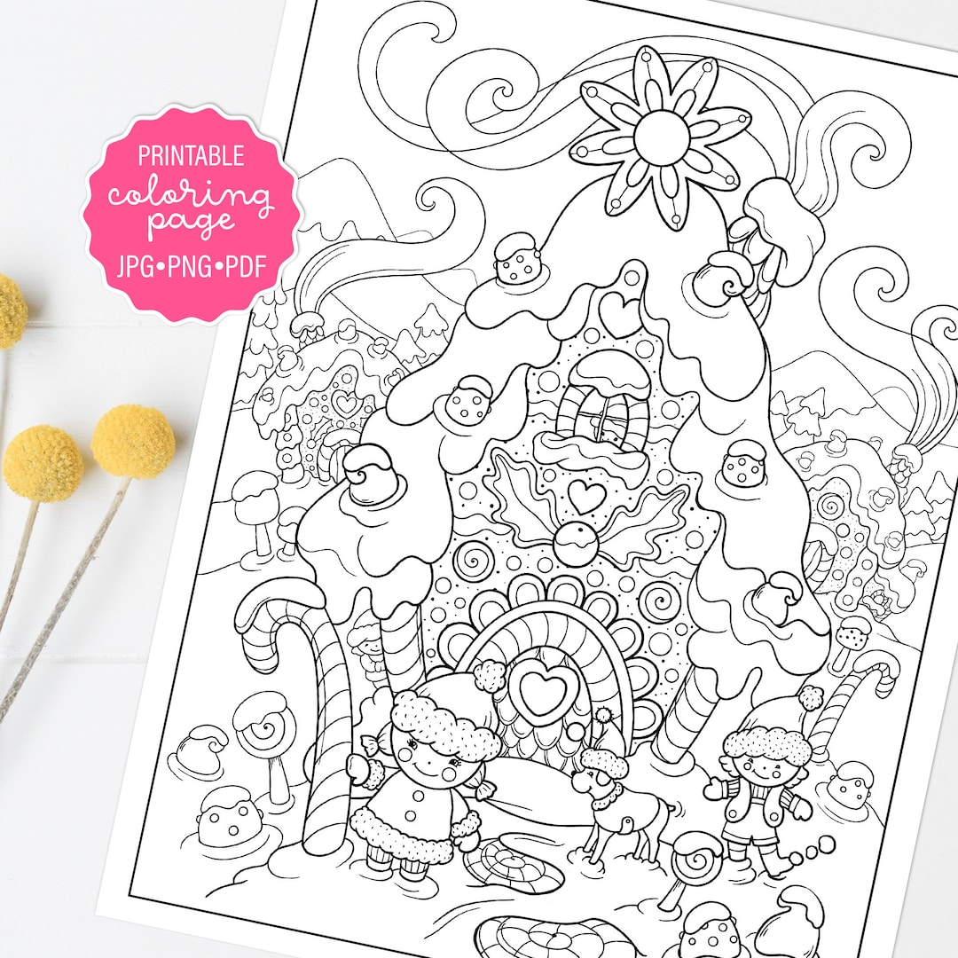 Christmas Gingerbread House Coloring Page, Whimsical Gingerbread ...