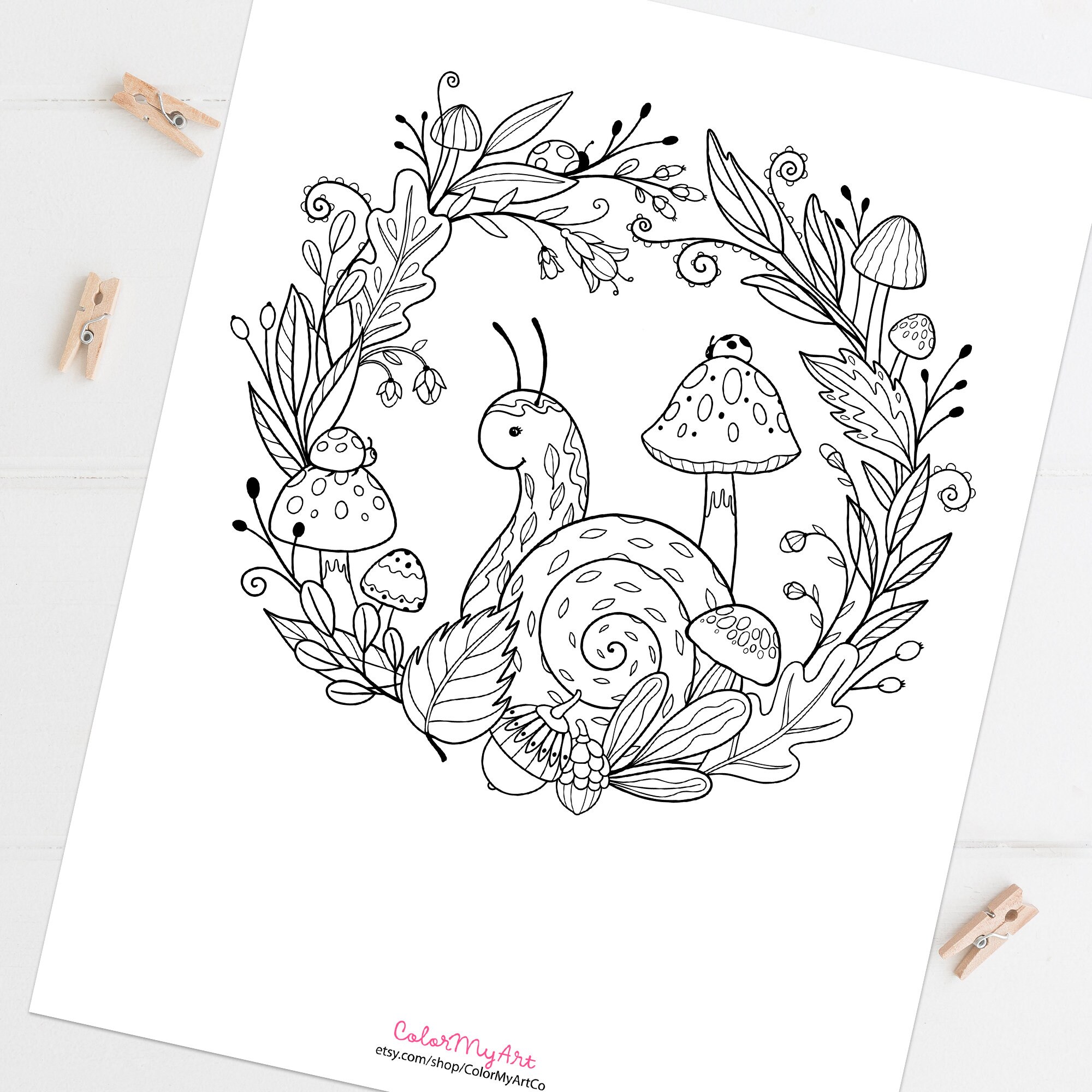 Cute Forest Snails Ladybug Hedgehog and Mushrooms Coloring - Etsy