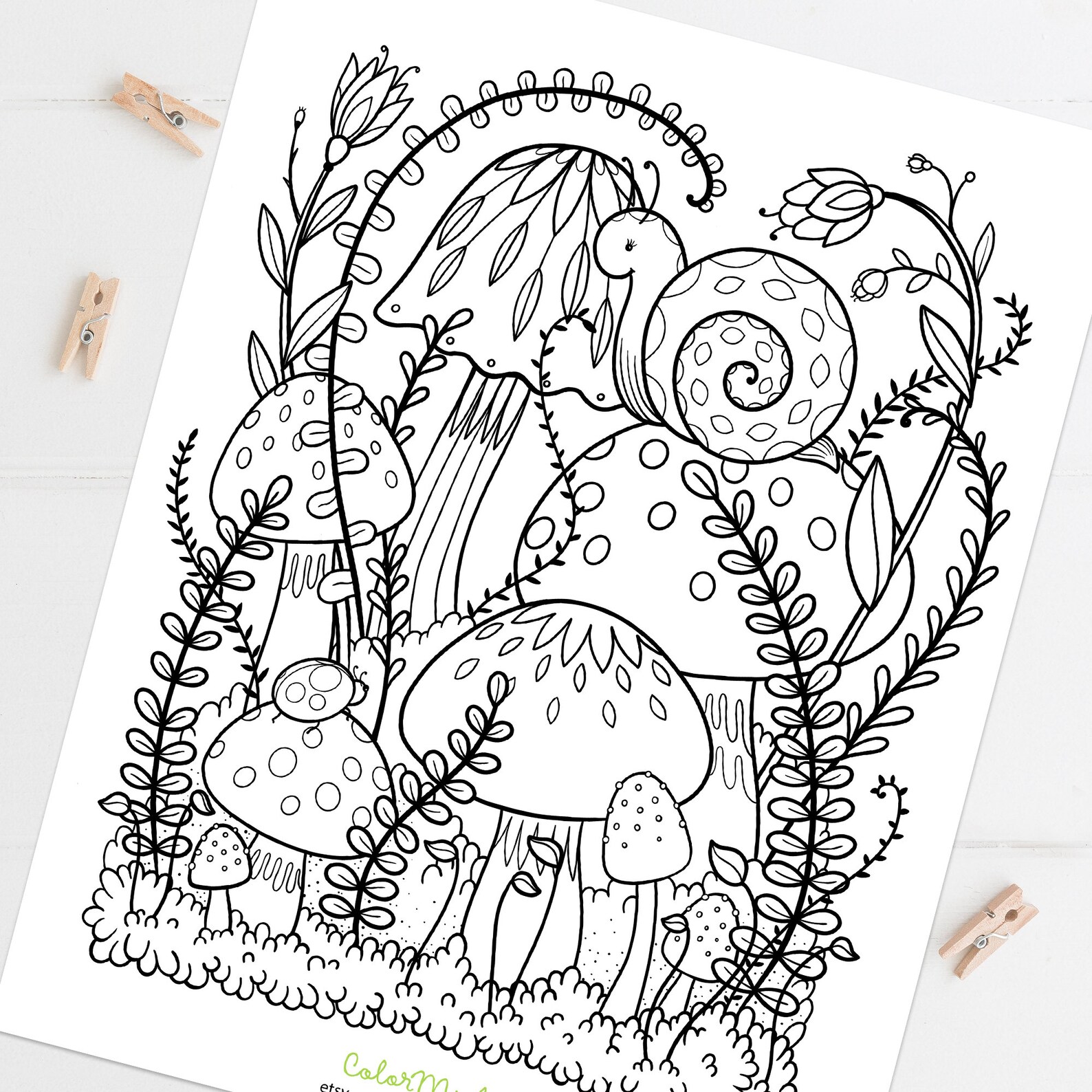 Cute Forest Snails Ladybug Hedgehog and Mushrooms Coloring - Etsy