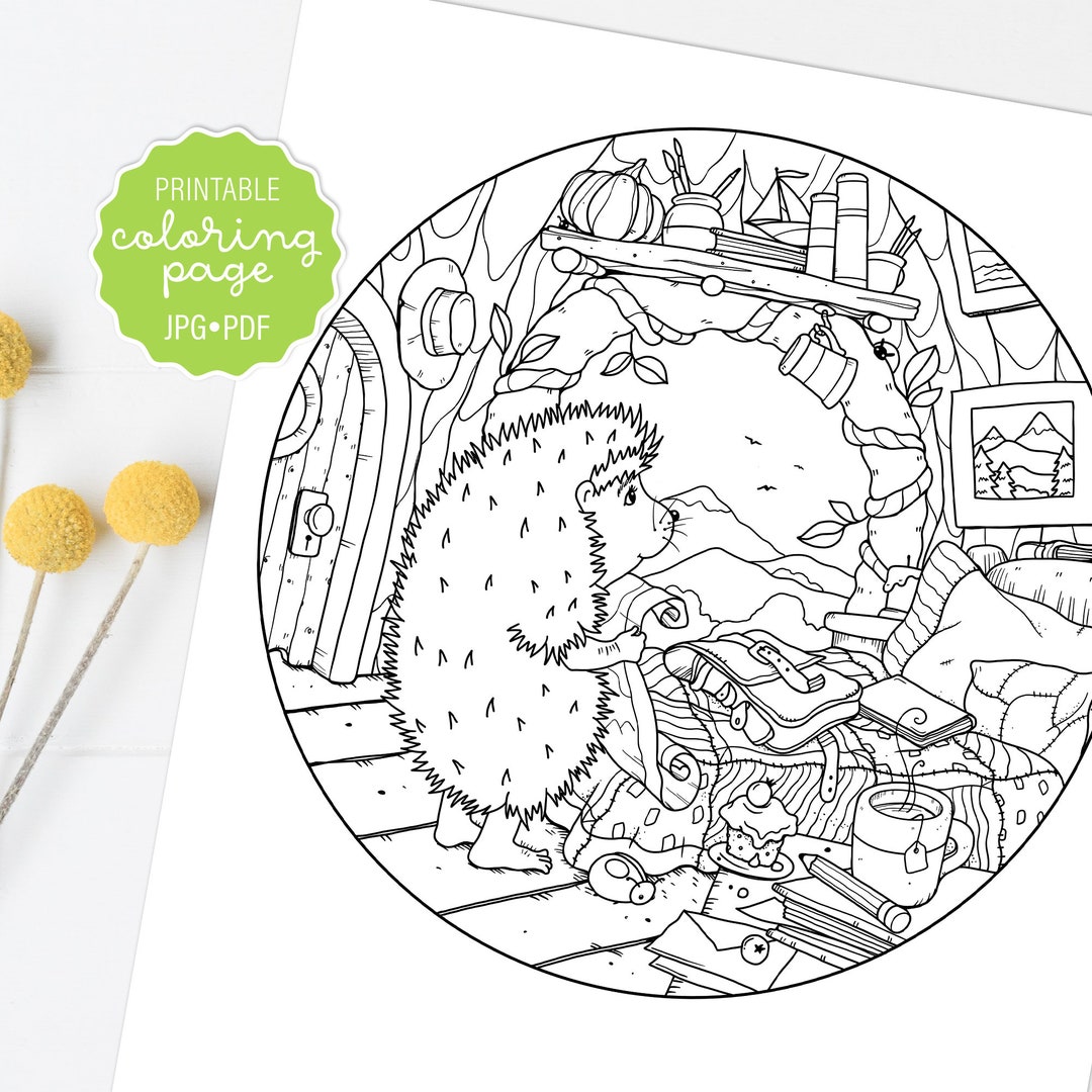 Cute Hedgehog Coloring Page, Forest Animal Whimsical Coloring Sheet ...