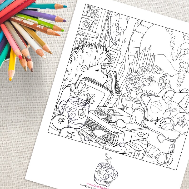 Cute Hedgehog Coloring Page, Whimsical Hedgehog, Cottage Core Coloring ...