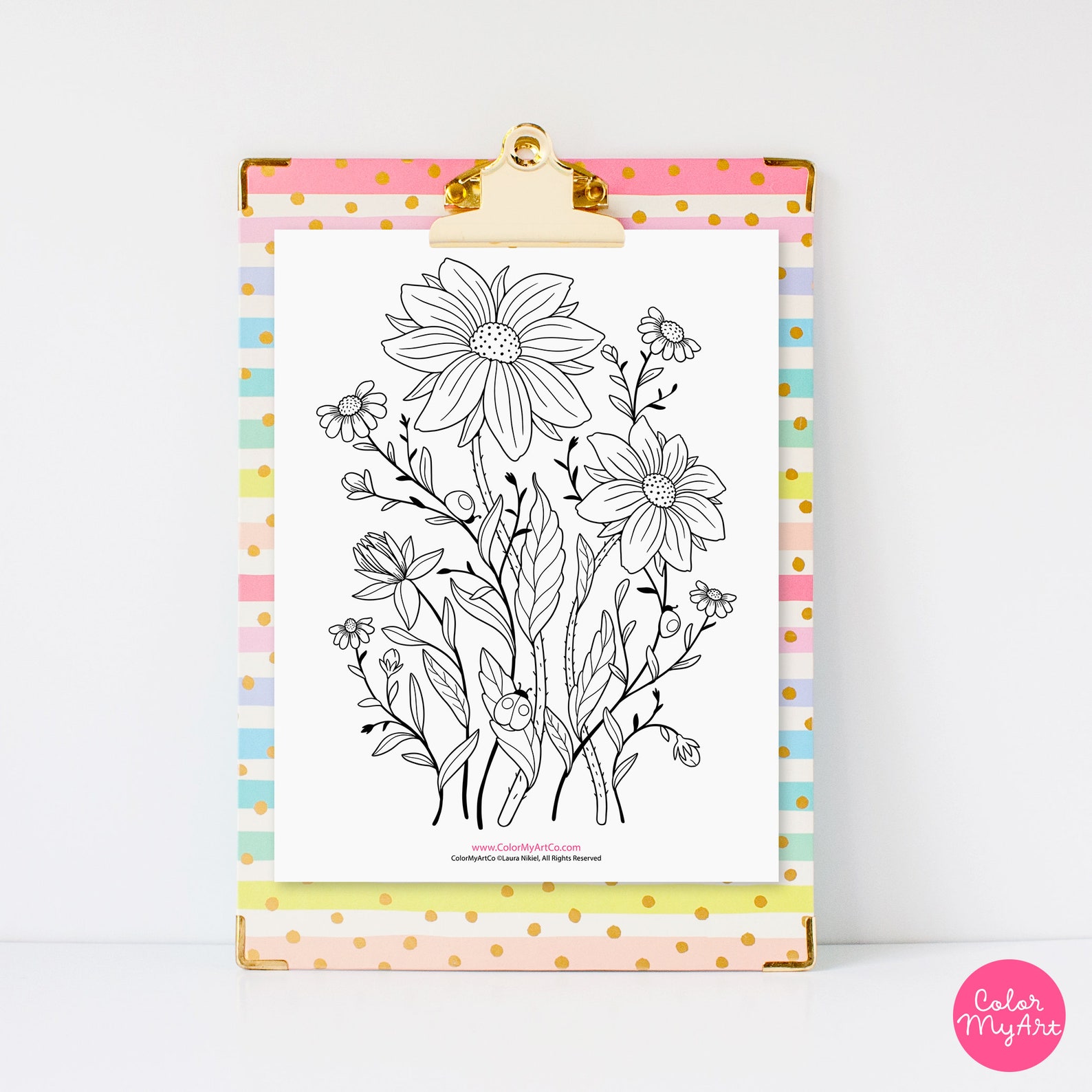 Wildflowers Coloring Page, Flowers and Ladybugs Botanical Coloring ...