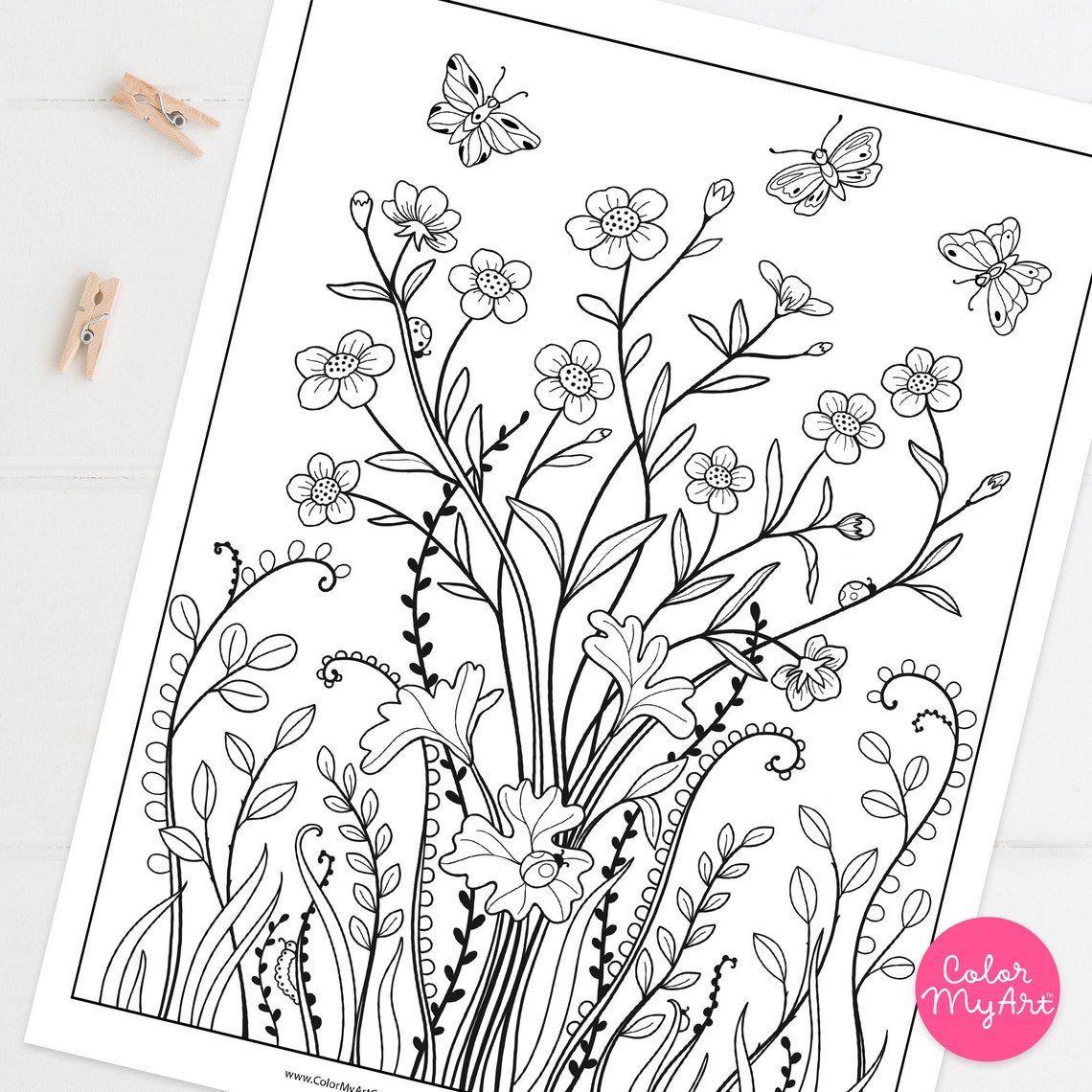 Wildflowers and Fern Coloring Page Set of 4 Printable Forest - Etsy