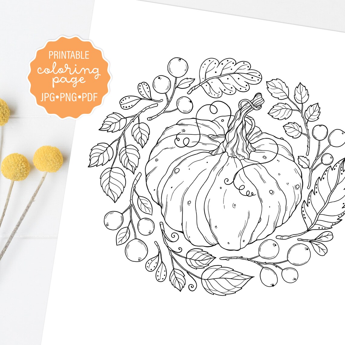 Pumpkin Wreath Coloring Page Fall Wreath Coloring Sheet - Etsy