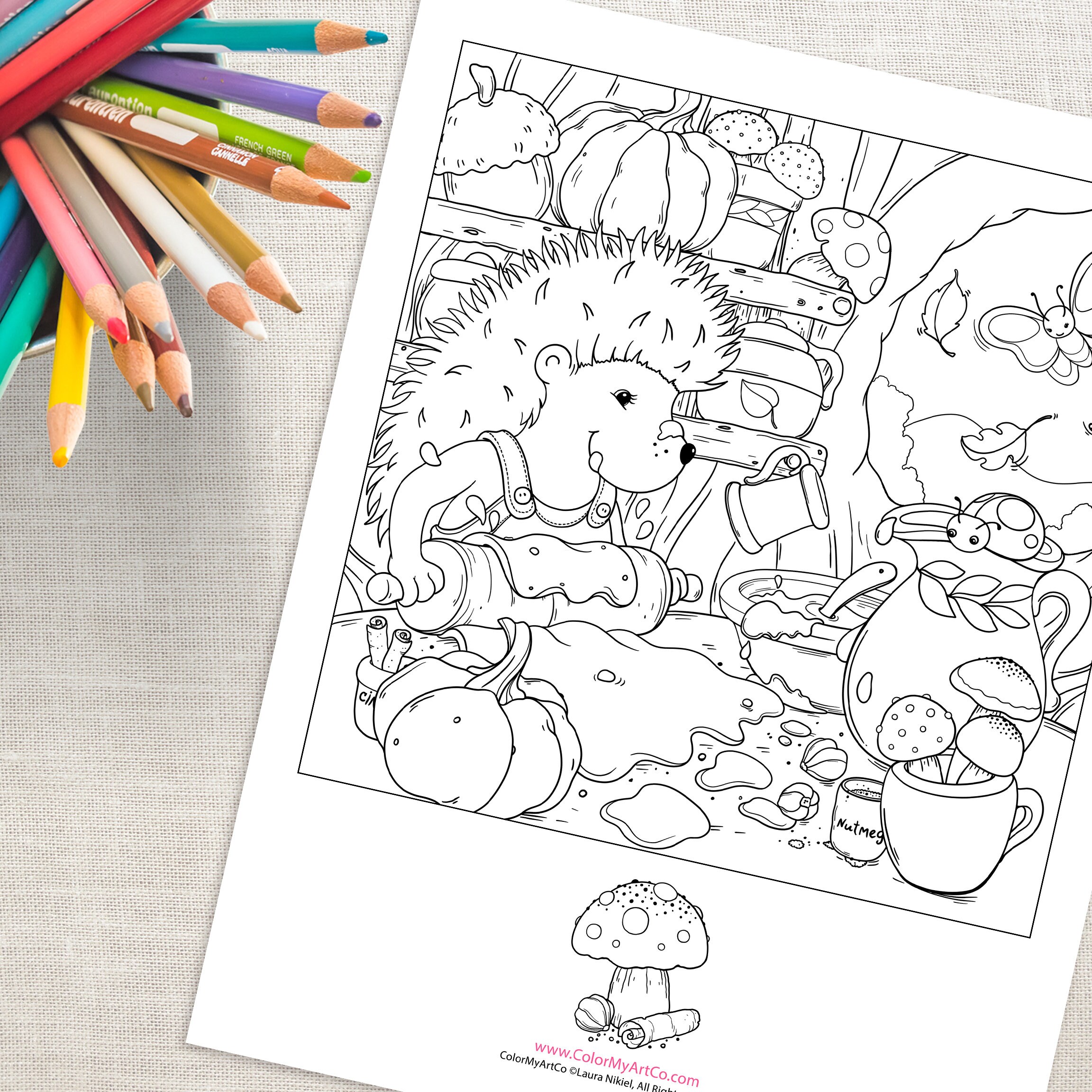 Cute Hedgehog Coloring Sheet, Baking Coloring Page, Pumpkin Pie ...