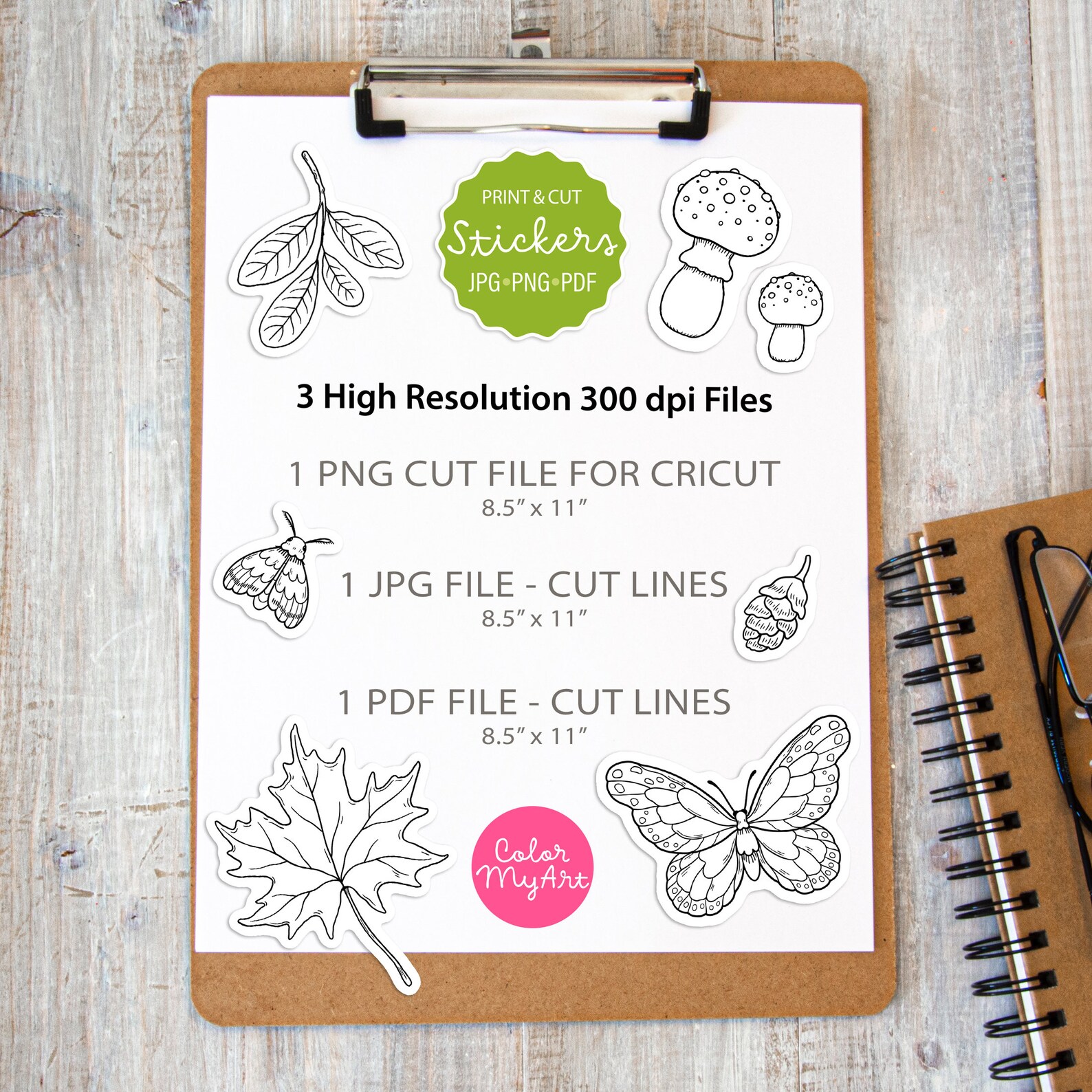 Fall Forest Coloring Printable Stickers, Autumn Leaves, Mushroom and ...