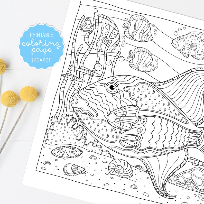 Tropical Under the Sea Coloring Page, Tropical Fish and Coral Adult ...