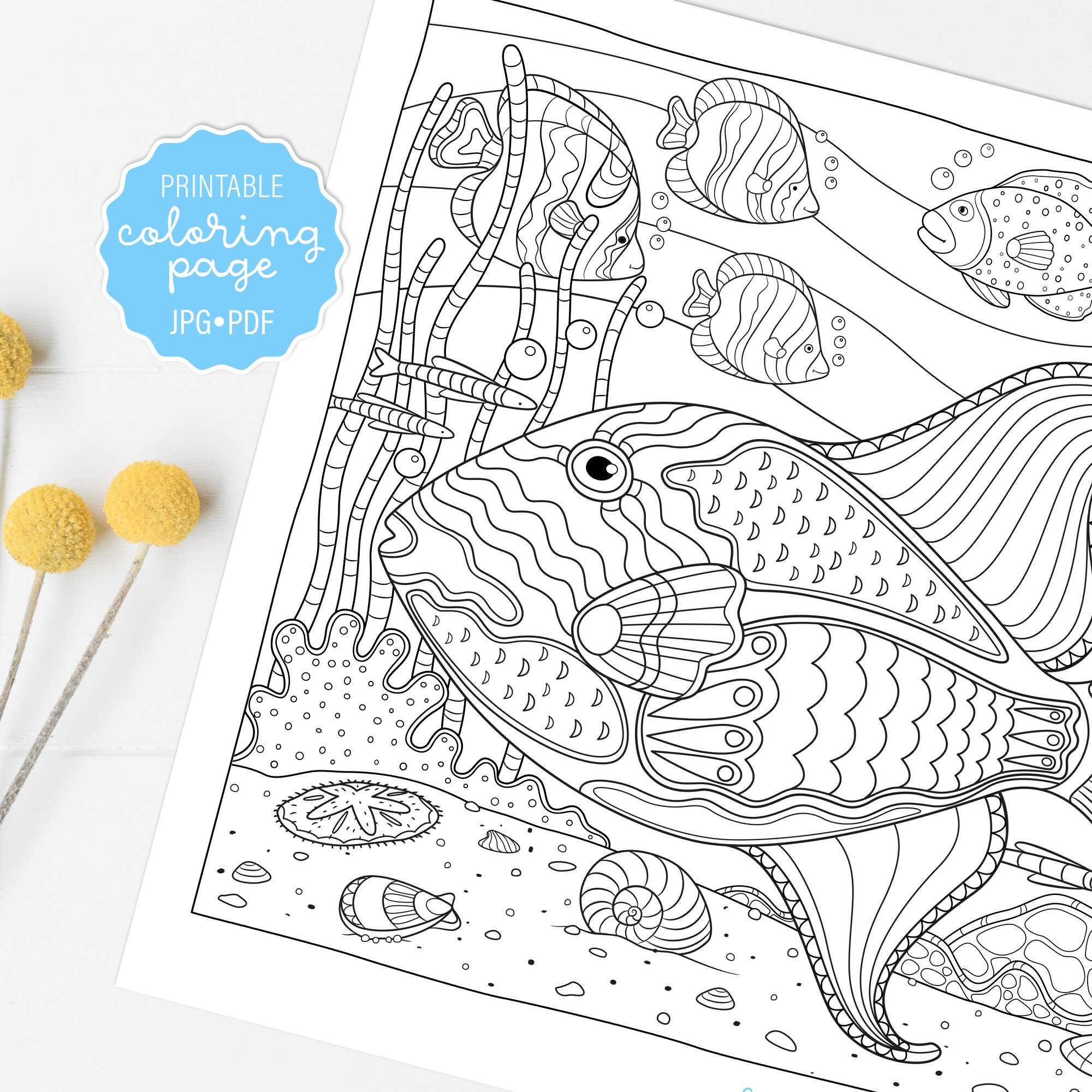 Tropical Under the Sea Coloring Page, Tropical Fish and Coral Adult ...