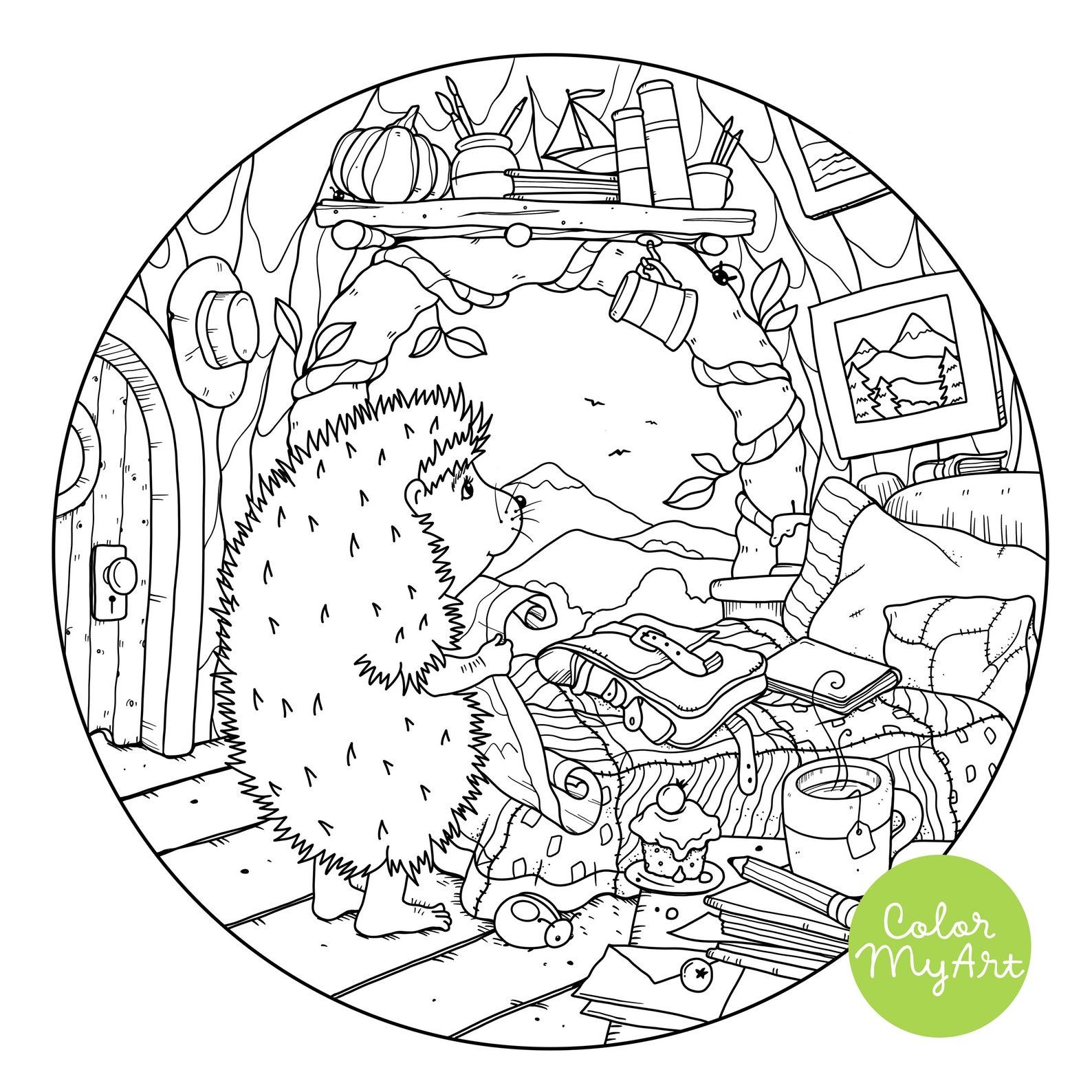 Cute Hedgehog Coloring Page, Forest Animal Whimsical Coloring Sheet ...