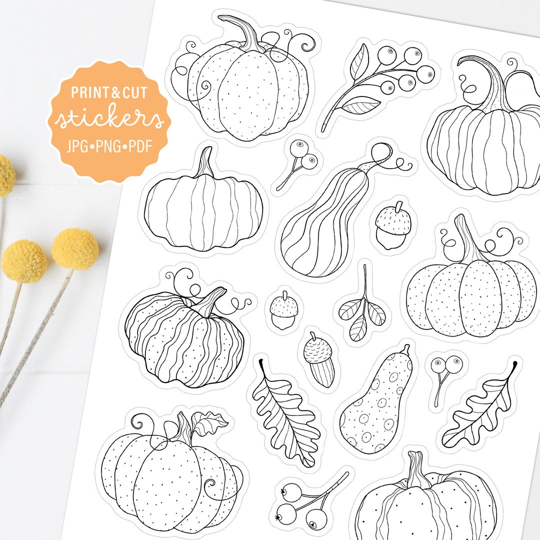 Fall Coloring Printable Stickers Pumpkin Decorative Stickers - Etsy