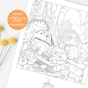 Cute Hedgehog Coloring Page, Whimsical Hedgehog, Cottage Core Coloring ...