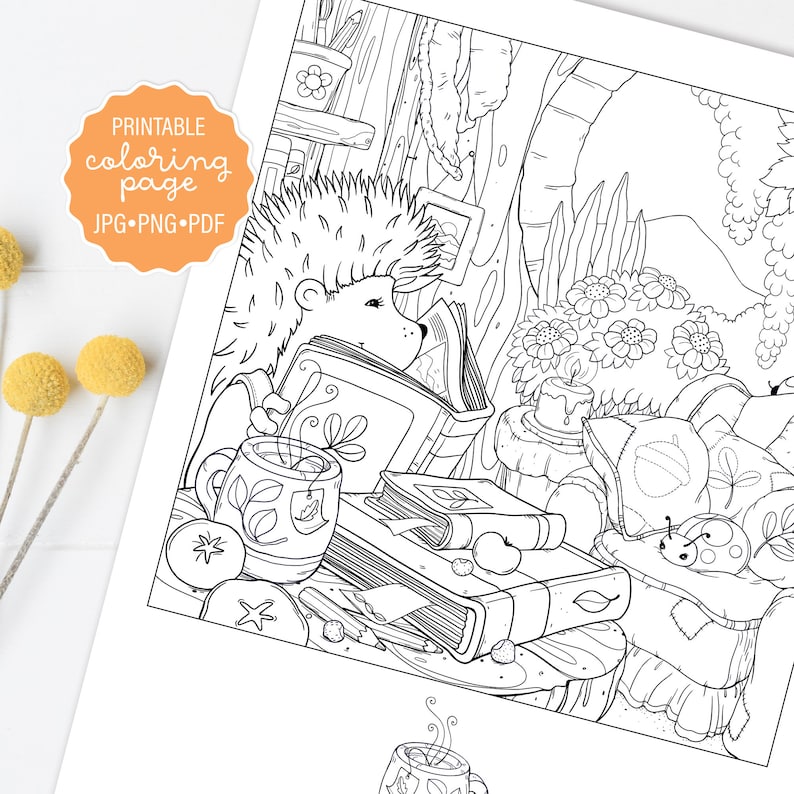 Cute Hedgehog Coloring Page, Whimsical Hedgehog, Cottage Core Coloring ...