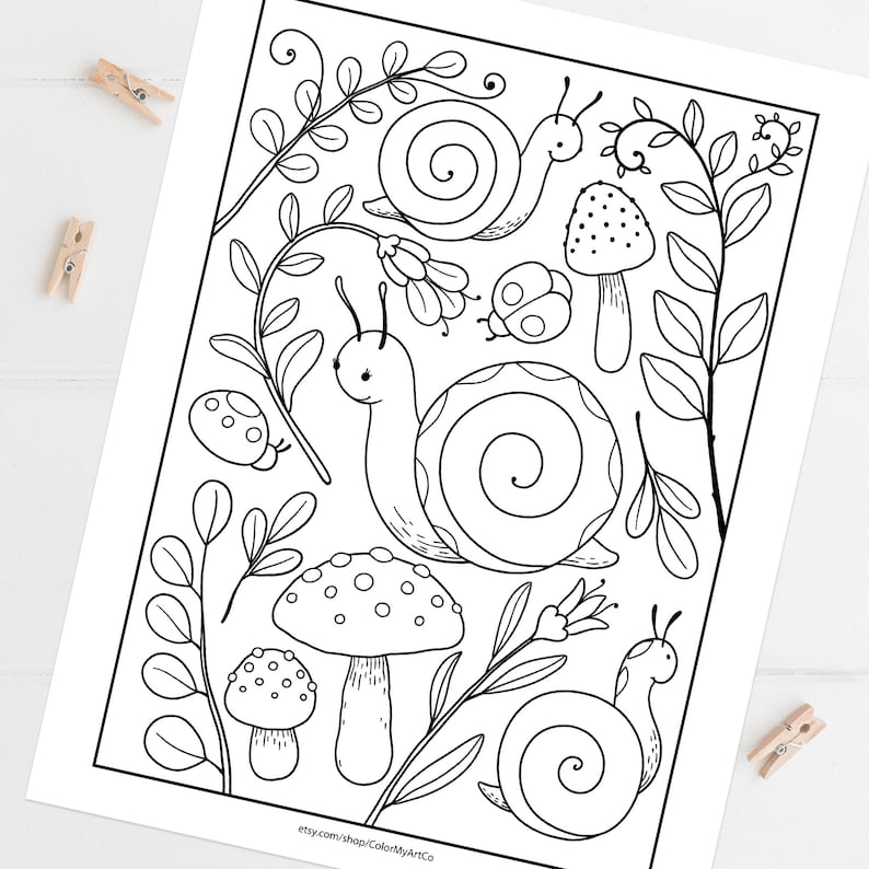 Cute Fall Pumpkins, Mushrooms, Leaves and Snails Coloring Page Set of 4 ...
