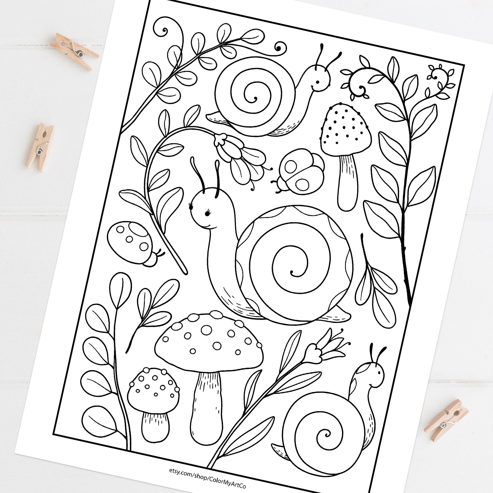 Cute Fall Pumpkins, Mushrooms, Leaves and Snails Coloring Page Set of 4 ...
