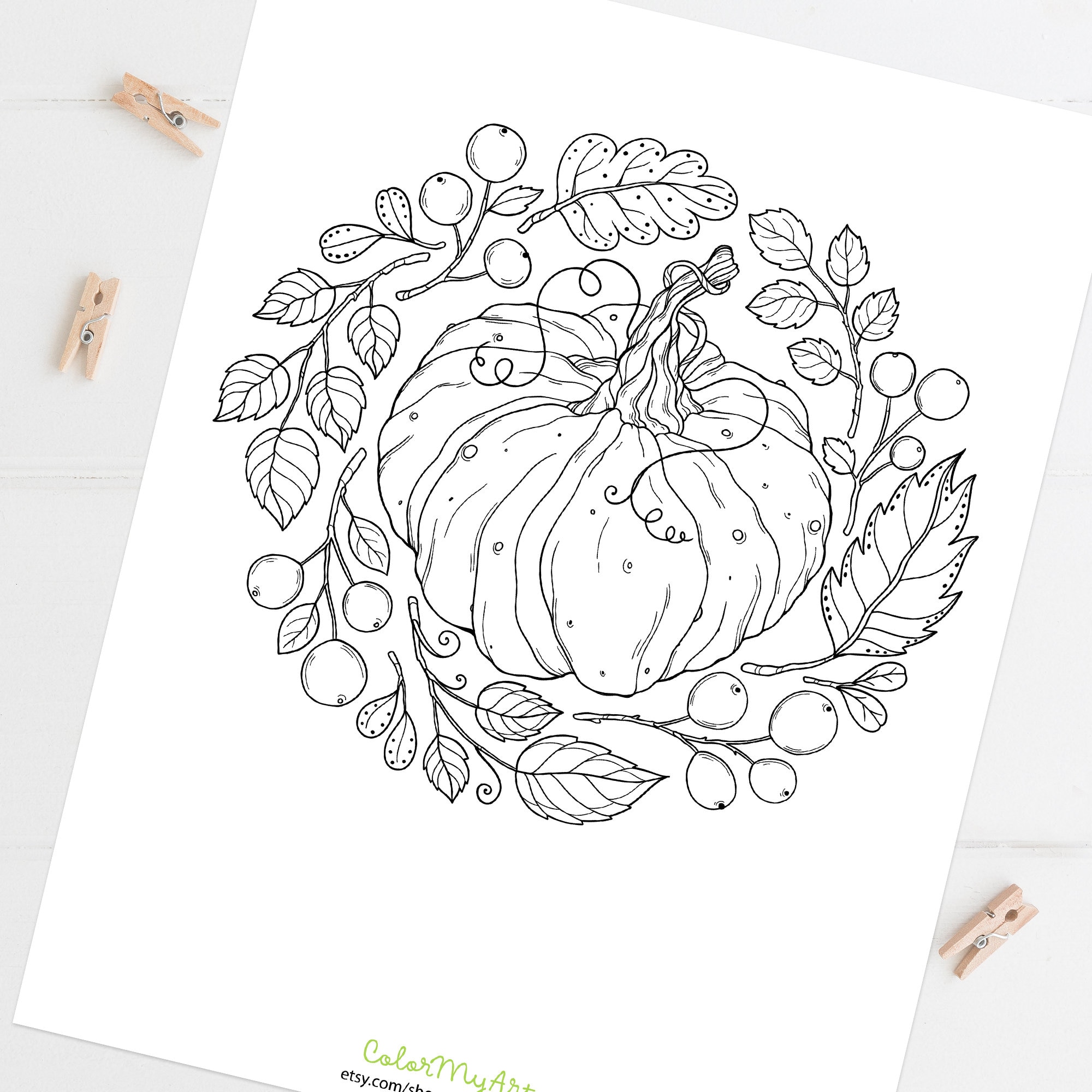 Pumpkin Wreath Coloring Page Fall Wreath Coloring Sheet | Etsy