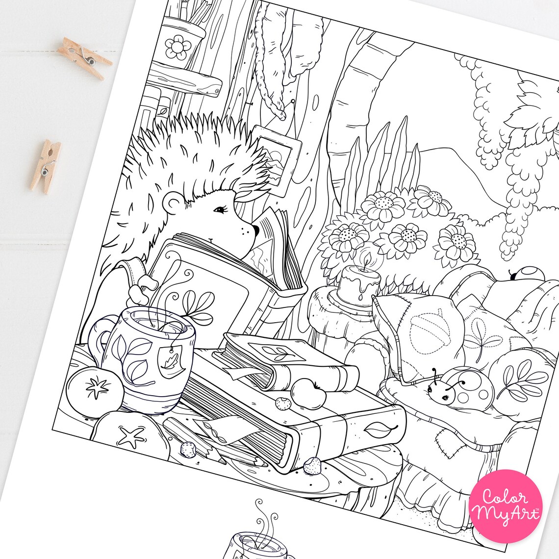 Cute Hedgehog Coloring Page, Whimsical Hedgehog, Cottage Core Coloring ...