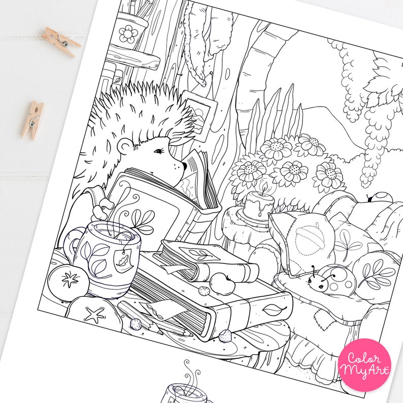 Cute Hedgehog Coloring Page, Whimsical Hedgehog, Cottage Core Coloring ...