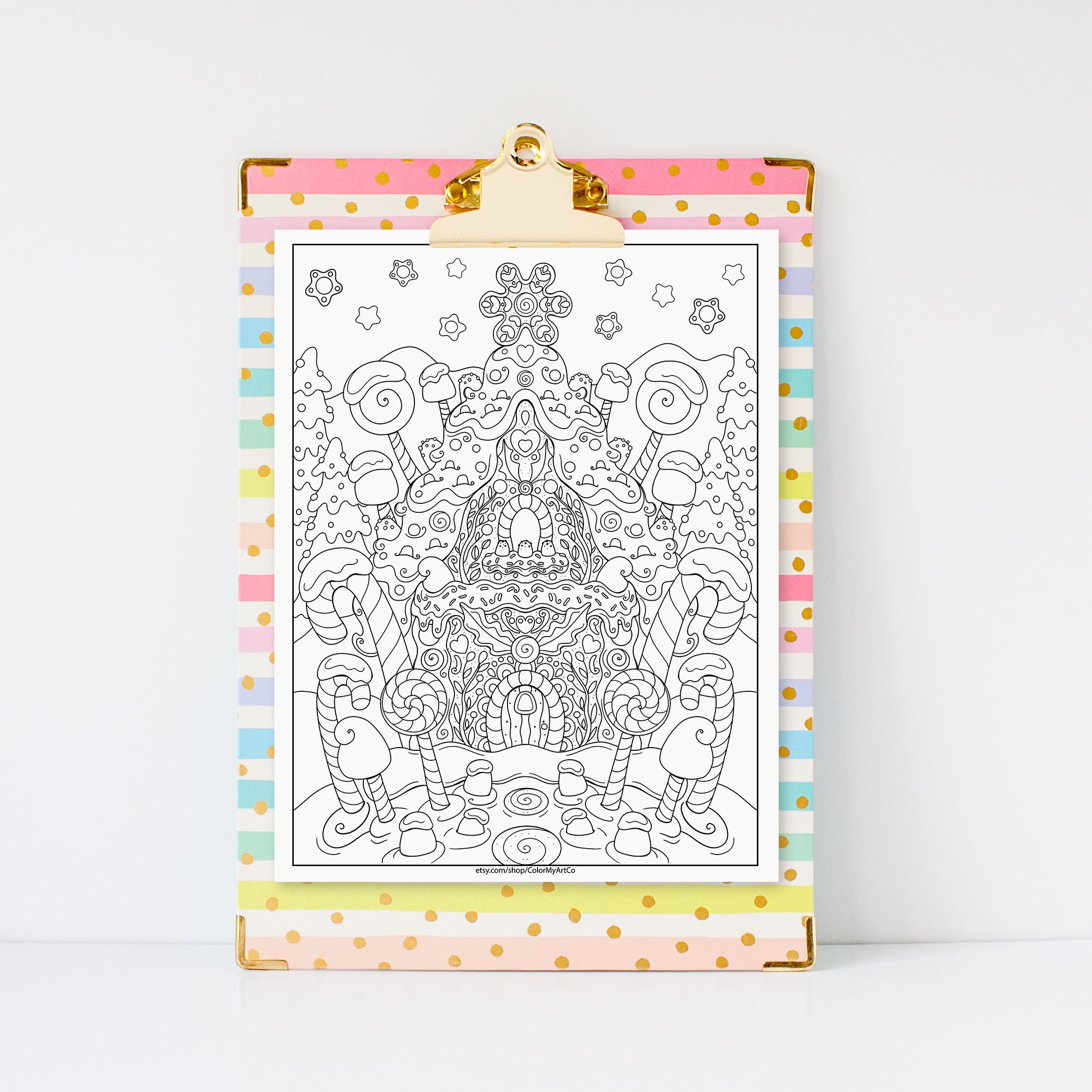 Christmas Gingerbread House Coloring Page Whimsical | Etsy