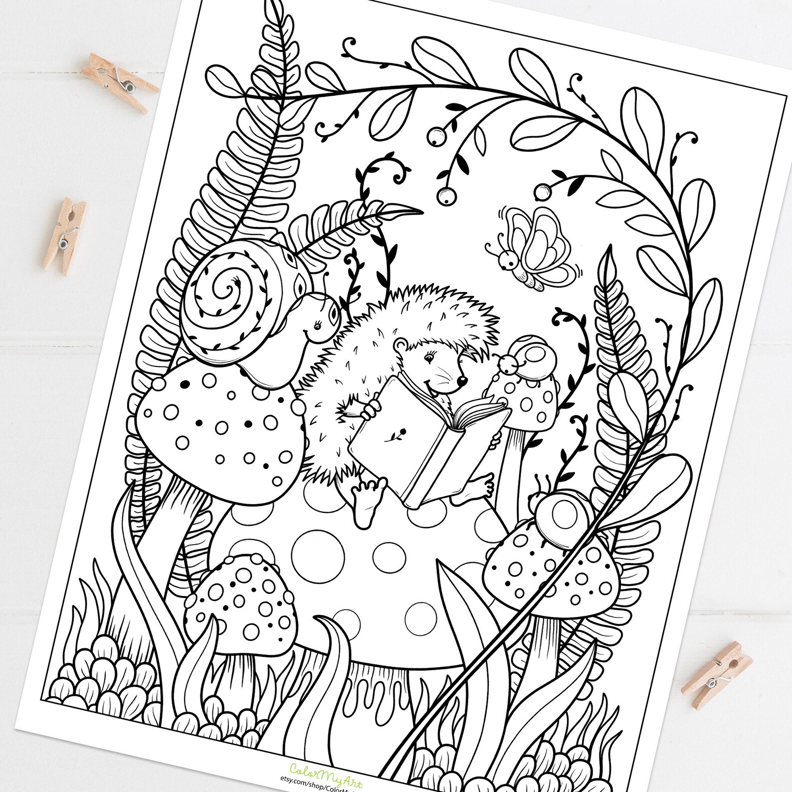 Cute Forest Snails Ladybug Hedgehog and Mushrooms Coloring - Etsy