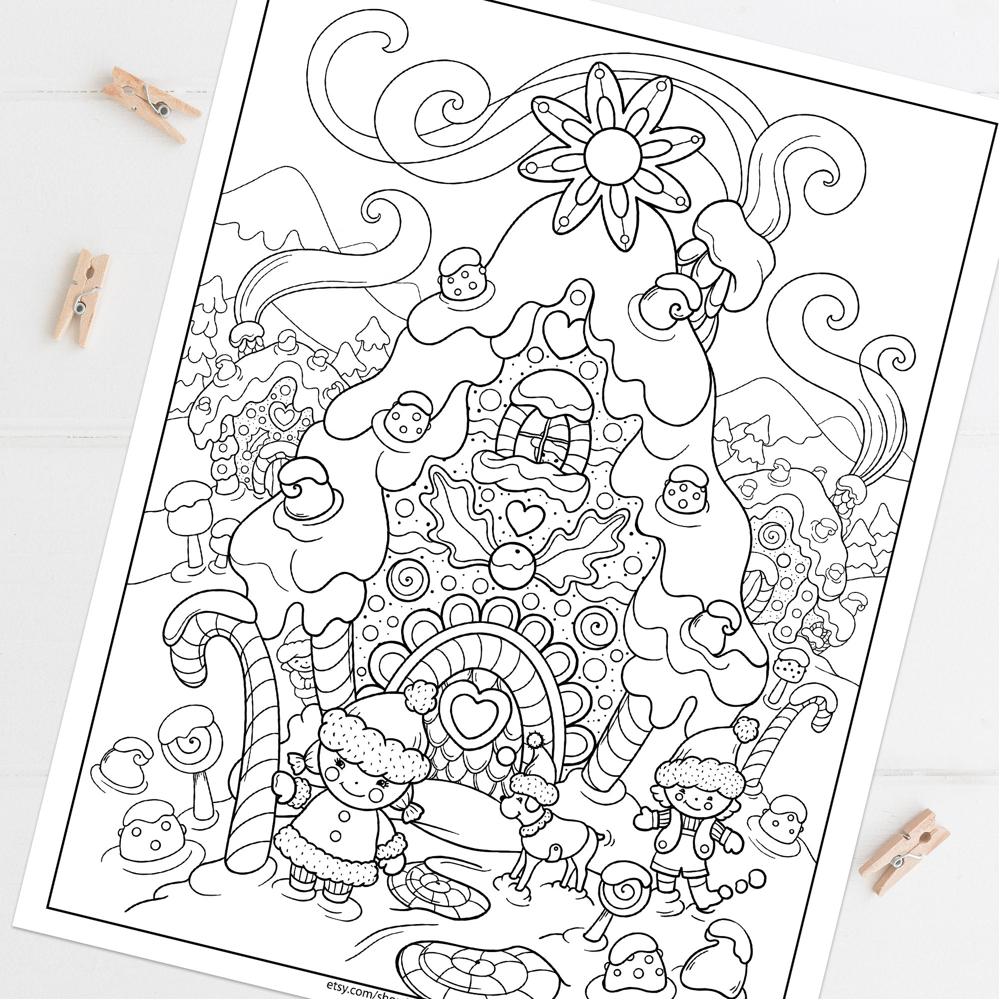 Christmas Gingerbread House Coloring Page Whimsical - Etsy