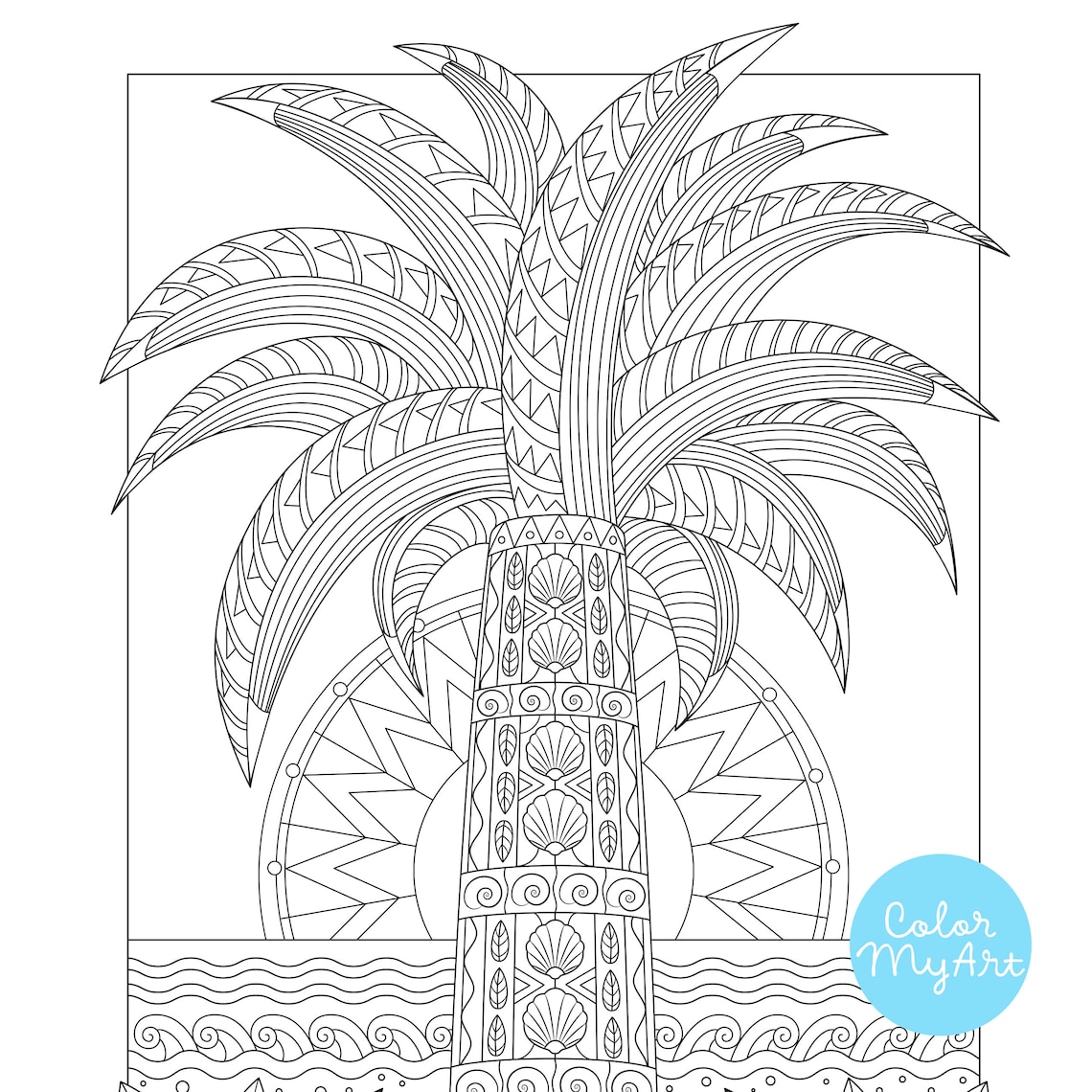 Tropical Palm Coloring Page, Palm Tree Adult Coloring Sheet, Printable ...