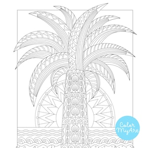 Tropical Palm Coloring Page, Palm Tree Adult Coloring Sheet, Printable ...