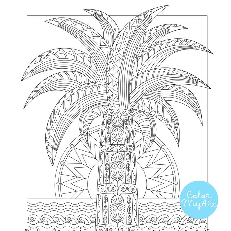 Tropical Palm Coloring Page, Palm Tree Adult Coloring Sheet, Printable ...