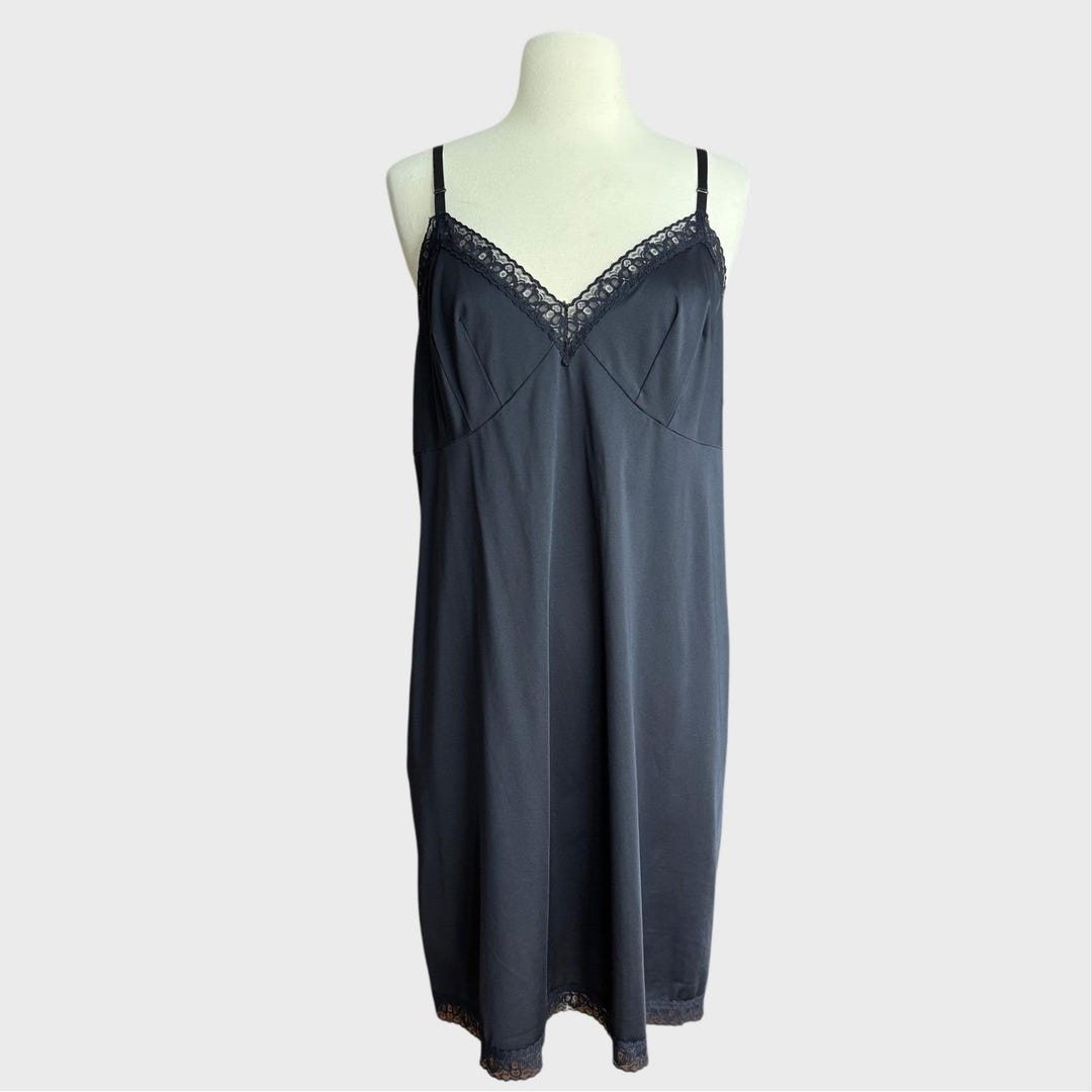 Vintage 90's Goth Slip Dress XXL Black Lace Trim Soft Goth Grunge Dark ...