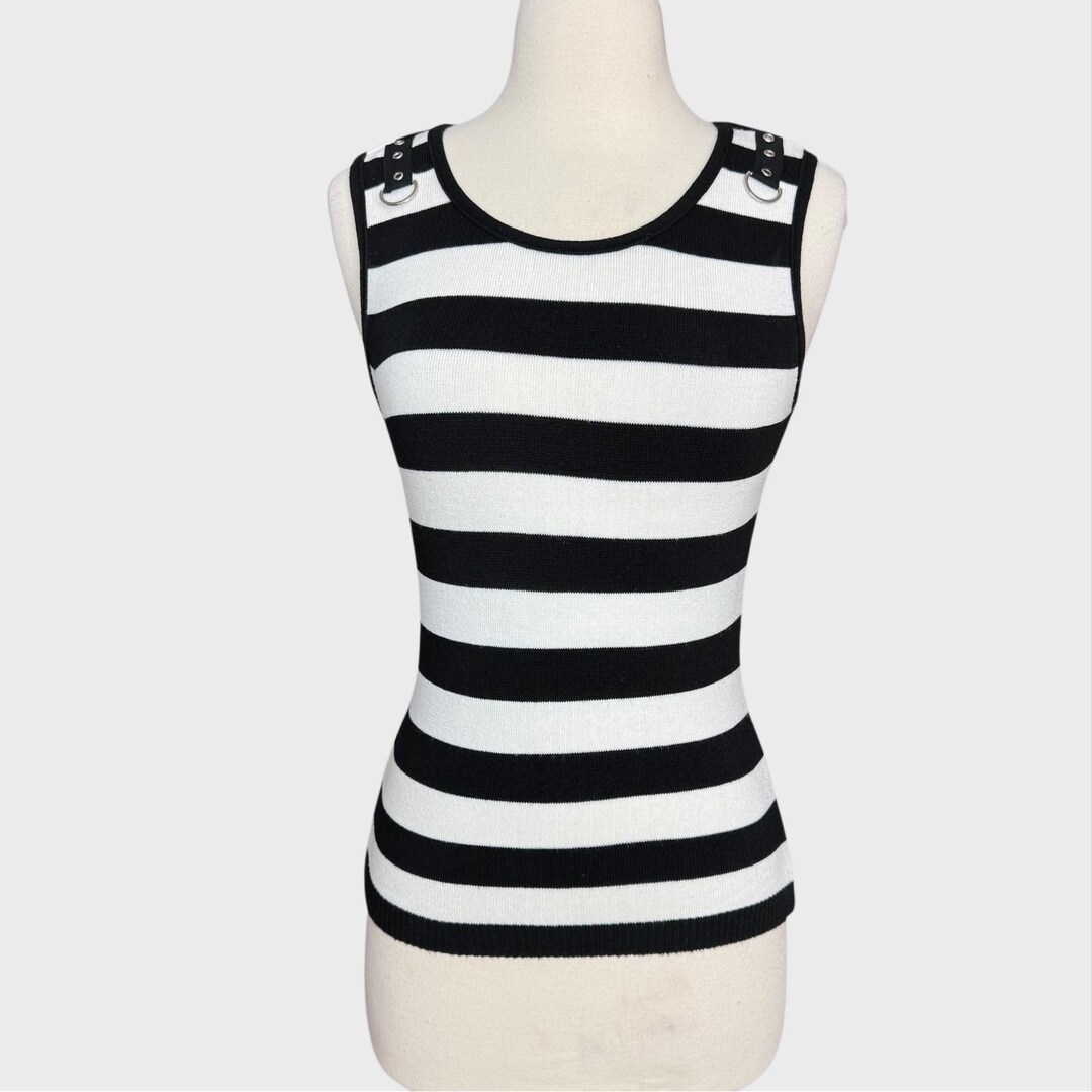 Y2k Office Siren Goth Small Knit Black and White Stripe With Gromet ...