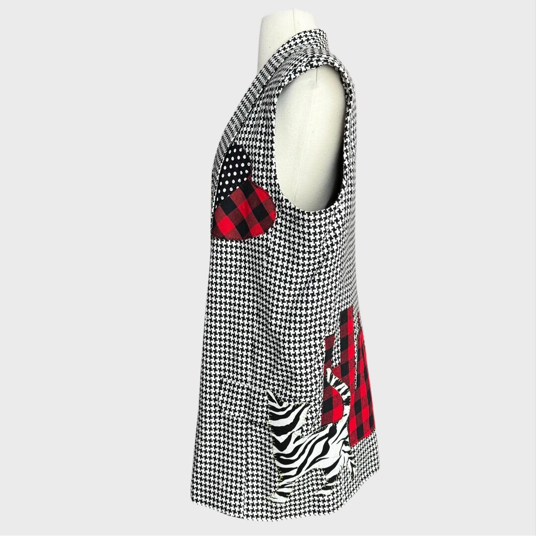 Women's M/L Houndstooth Cat Skyline Patchwork Black White Funky Art to ...