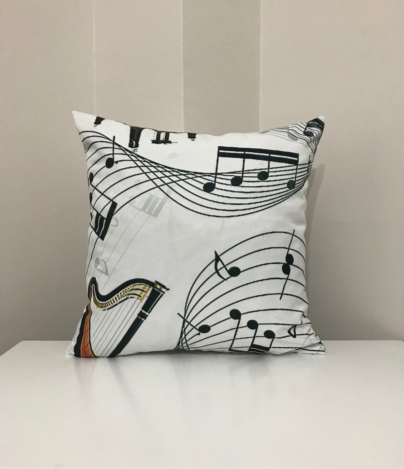 Pillow With Music Note, Linen Pillow Cover, Decorative Linen Pillow ...