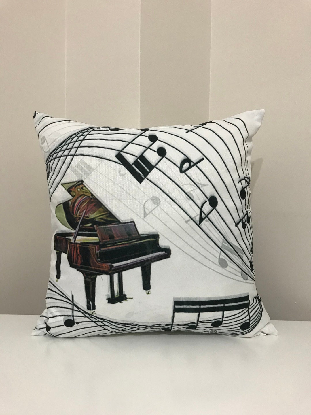 Pillow With Music Note, Linen Pillow Cover, Decorative Linen Pillow ...