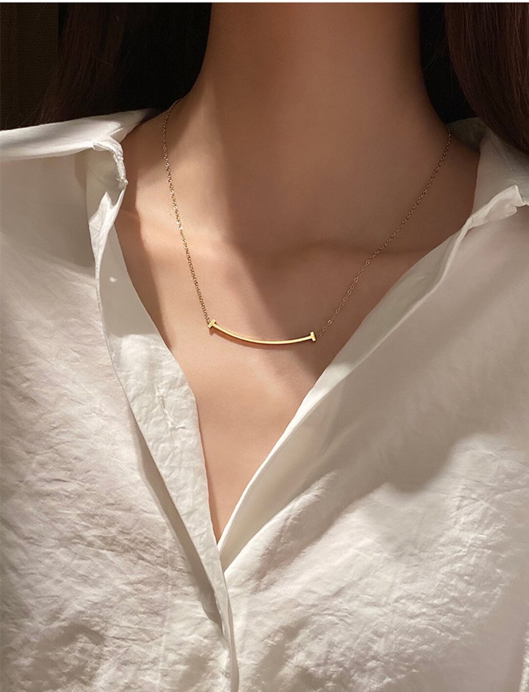 Smiling Face Necklace Female Collarbone Chain Simple Style - Etsy