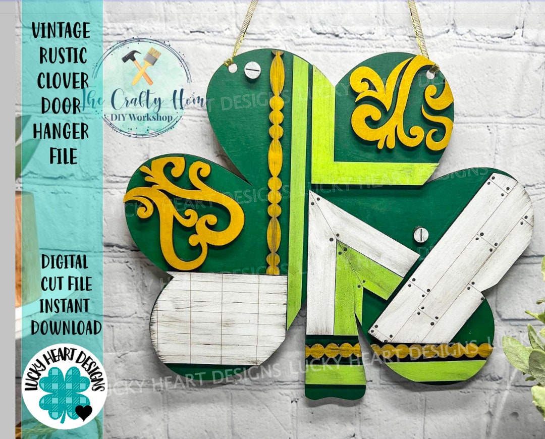 Vintage Rustic Clover Door Hanger File SVG, Farmhouse St. Patrick's Day ...