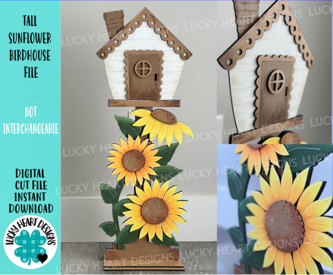Tall Sunflower Birdhouse File SVG, Glowforge, Flower, Fairy, Bird House ...
