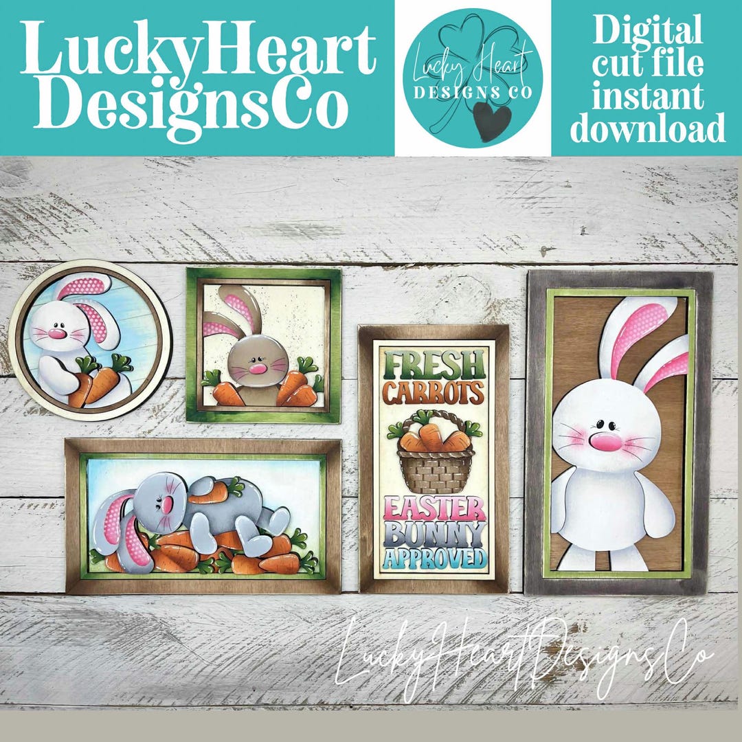 Floppy Easter Bunny Wall Sign Bundle Set File SVG, Glowforge, Spring ...