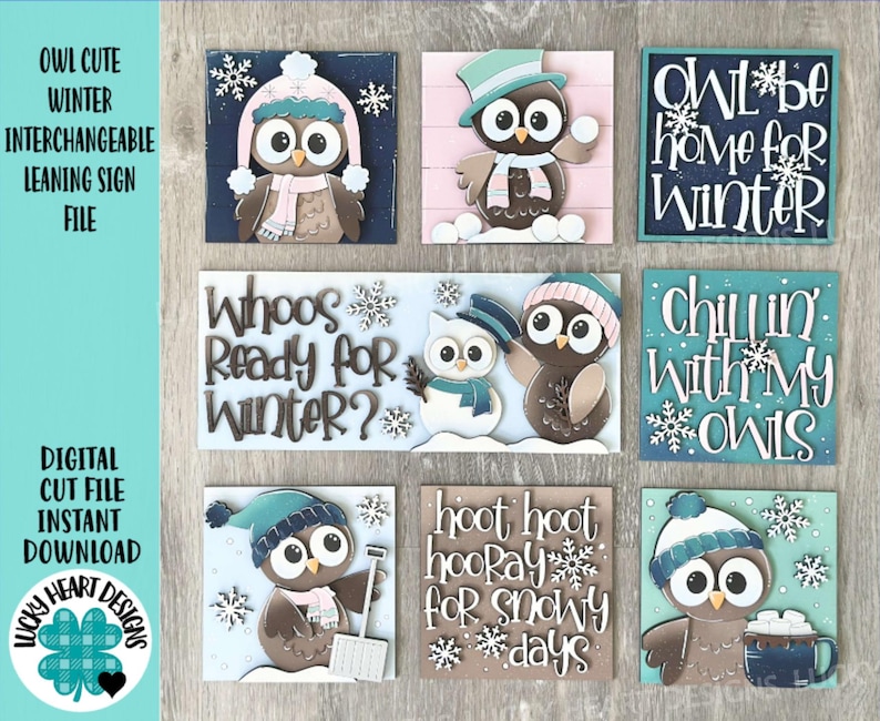 Owl Cute Winter Interchangeable Leaning Sign File SVG, Glowforge ...