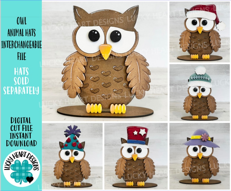 Owl Animal Hats Interchangeable MINI File SVG, Seasonal Leaning Sign ...