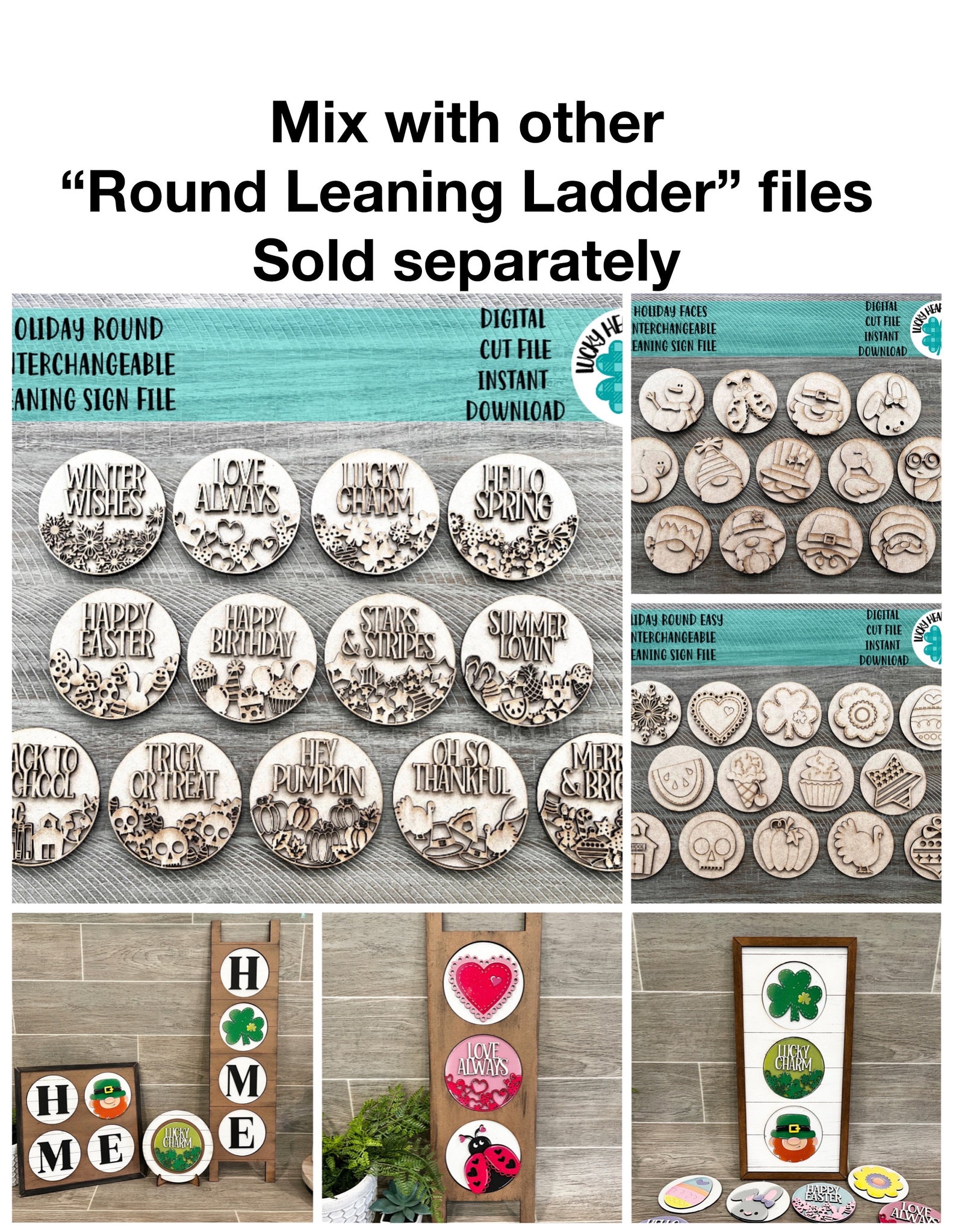 Holiday Faces Round Interchangeable Leaning Sign File SVG, Leaning ...