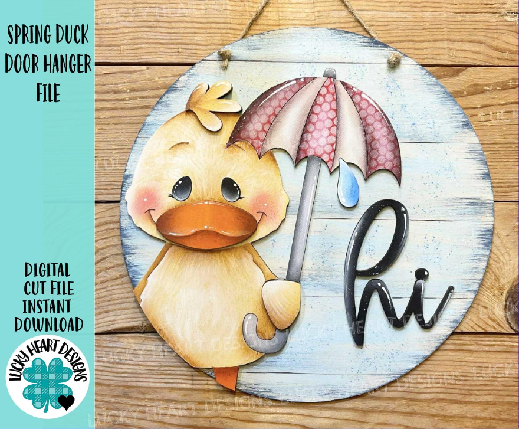 Spring Duck Door Hanger Sign File SVG, Glowforge, Hi, Hello, Umbrella ...