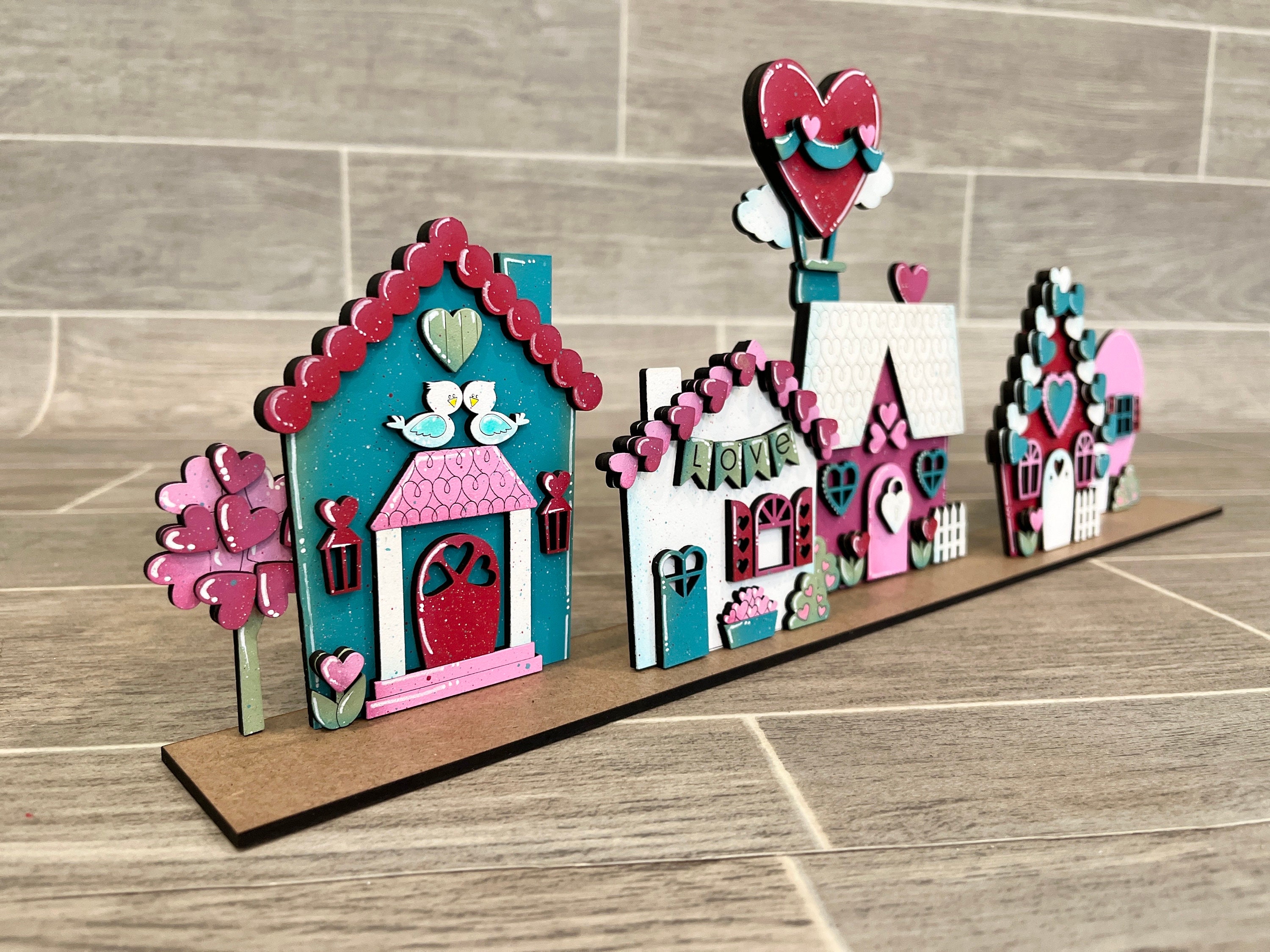 Love Valentine's Day Standing Houses File SVG Tiered Tray - Etsy