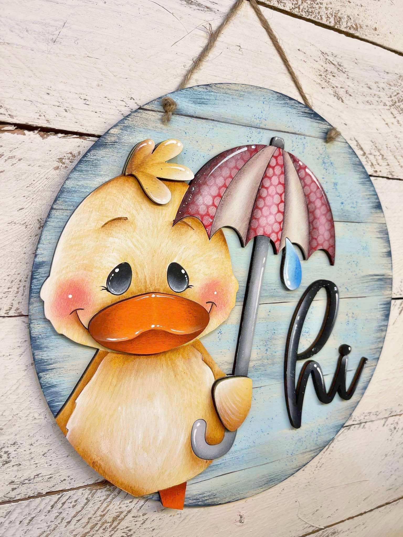 Spring Duck Door Hanger Sign File SVG, Glowforge, Hi, Hello, Umbrella ...