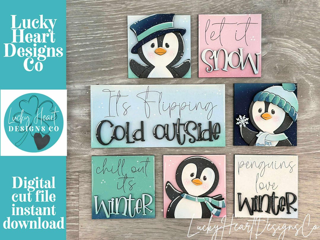 Penguin Cute Winter MINI Interchangeable Leaning Sign File SVG, Snowmen ...