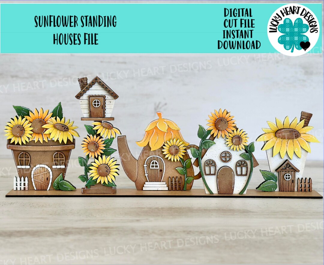 Sunflower Standing Houses File SVG, Glowforge, Flower, Teapot, Fairy ...