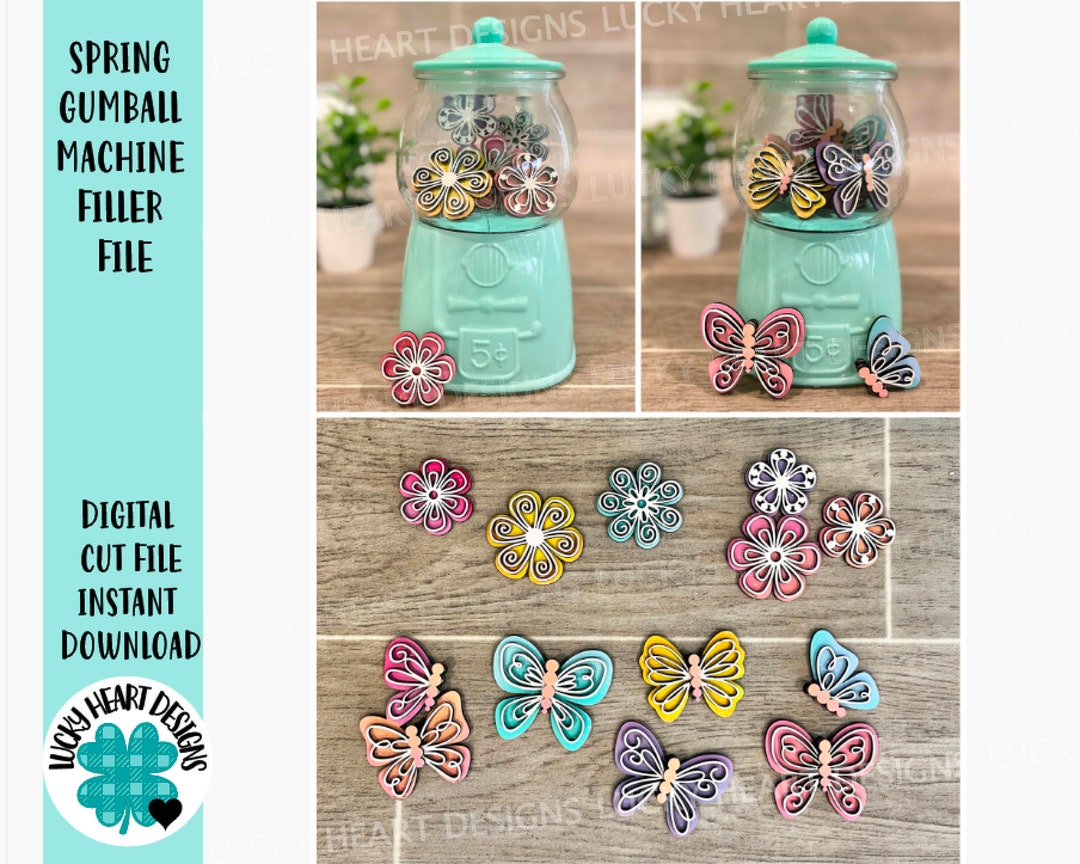 Spring Gumball Machine Filler File SVG, Glowforge Butterfly Tiered Tray ...