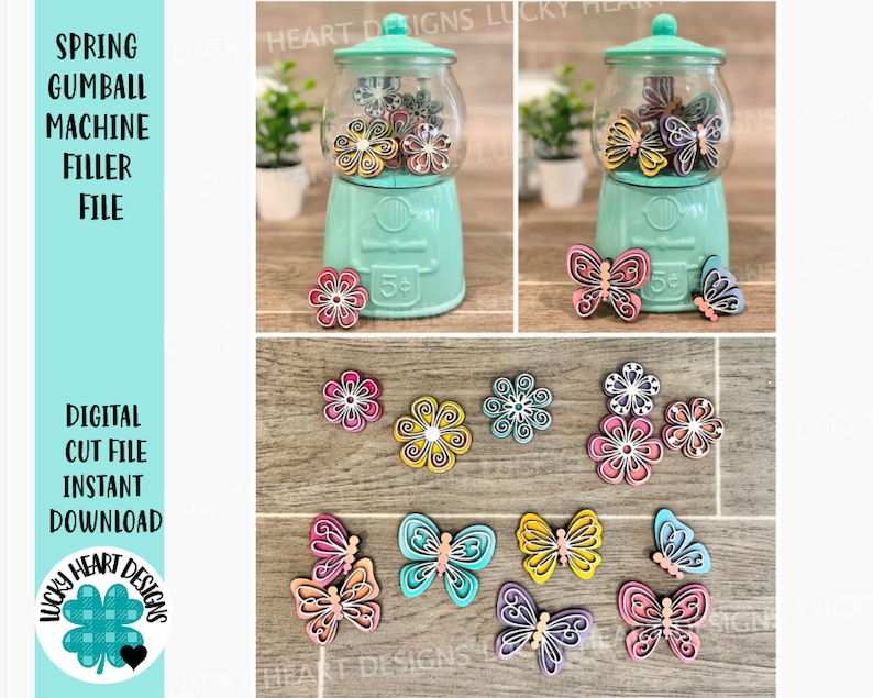 Spring Gumball Machine Filler File SVG, Glowforge Butterfly Tiered Tray ...